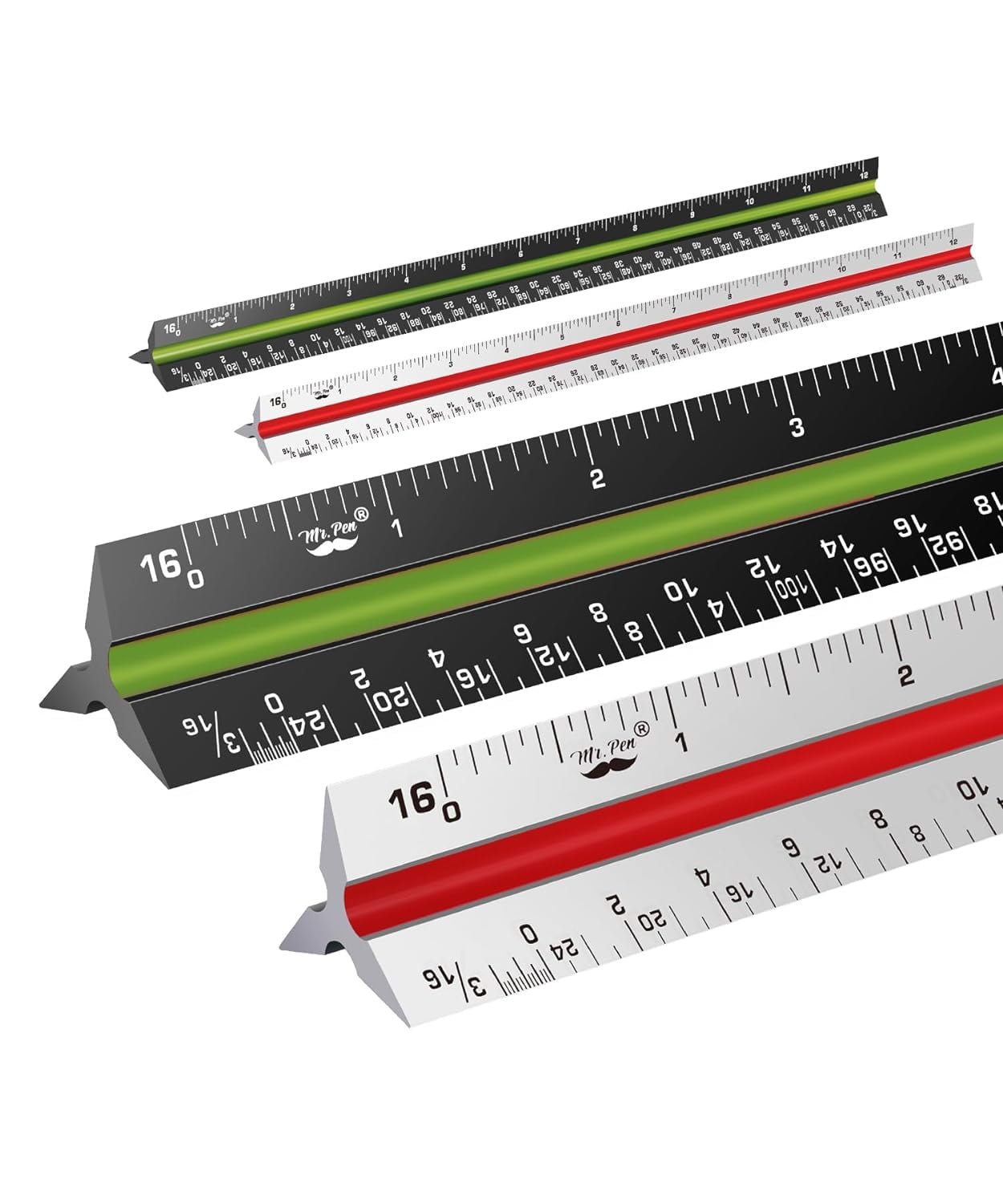 Mr. Pen- Architectural Scale Ruler, 12 Inch, 2 pcs, Black & White ...
