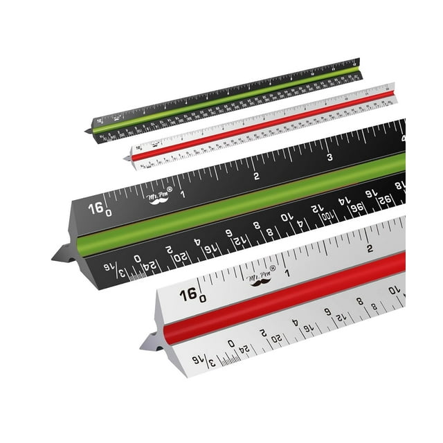 Mr. Pen- Architectural Scale Ruler, 12 Inch, 2 pcs, Black & White ...