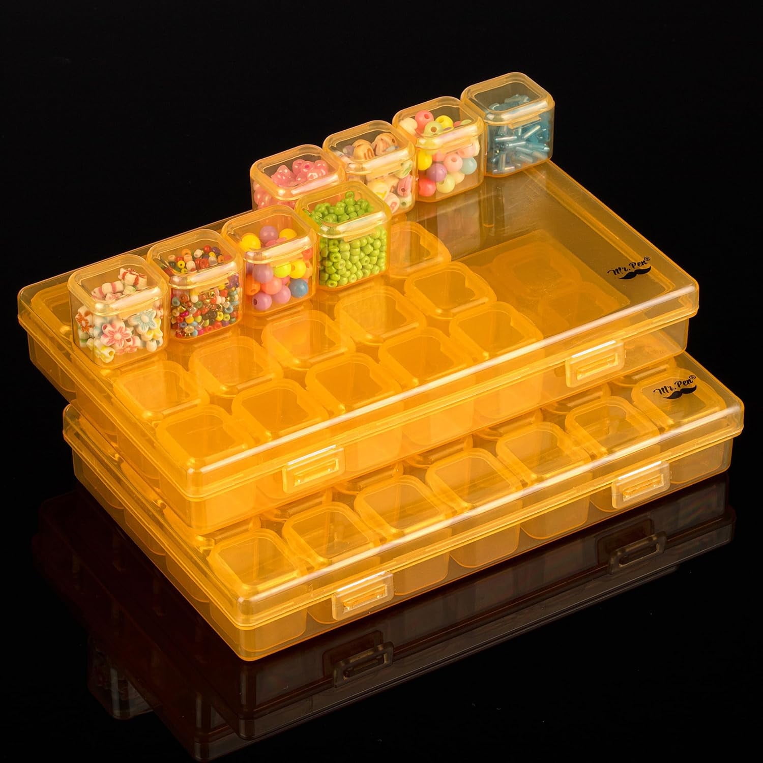 Mr. Pen- Bead Storage Containers, 28 Grids, 2 Pack, Transparent Orange ...