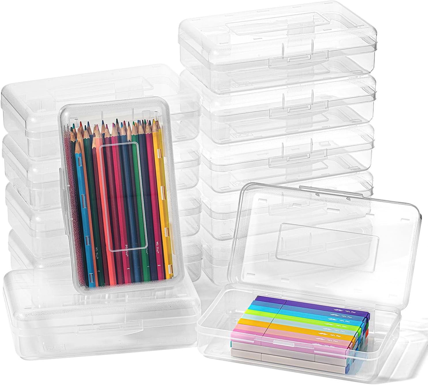 Mr. Pen- Clear Pencil Boxes, 12 Pack, 7.9"x4.5"x2.4", Snap-Tight Lid ...