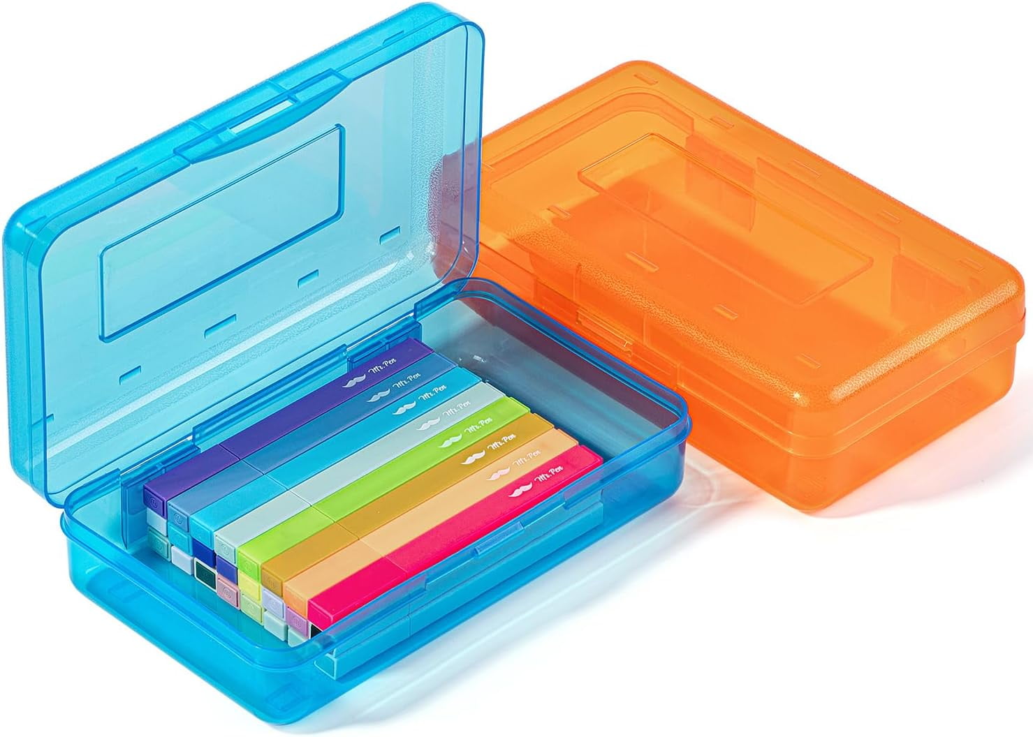 Mr. Pen- Clear Pencil Boxes, 2 Pack, Orange/Blue, Snap-Tight Lid ...