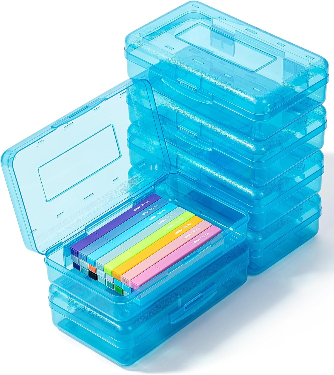 Mr. Pen- Clear Pencil Boxes, 6 Pack, 7.9"x4.5"x2.4", Transparent Blue ...
