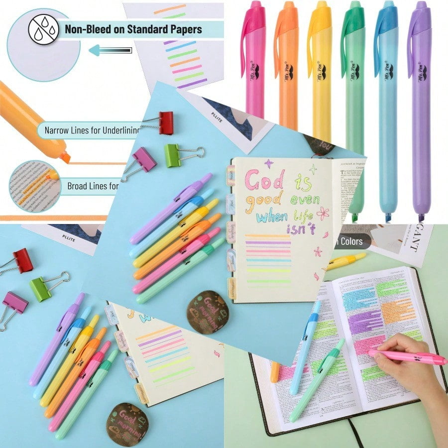 Mr. Pen- Colorful Highlighters Set 6 Pack Assorted Colors Retractable ...