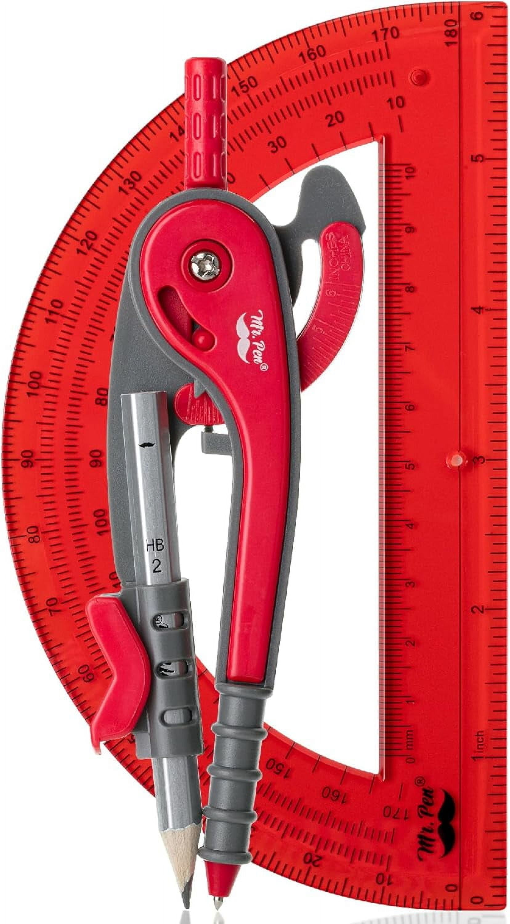 Mr. Pen- Compass and Protractor Set, Candy Apple Red, Compass Geometry ...