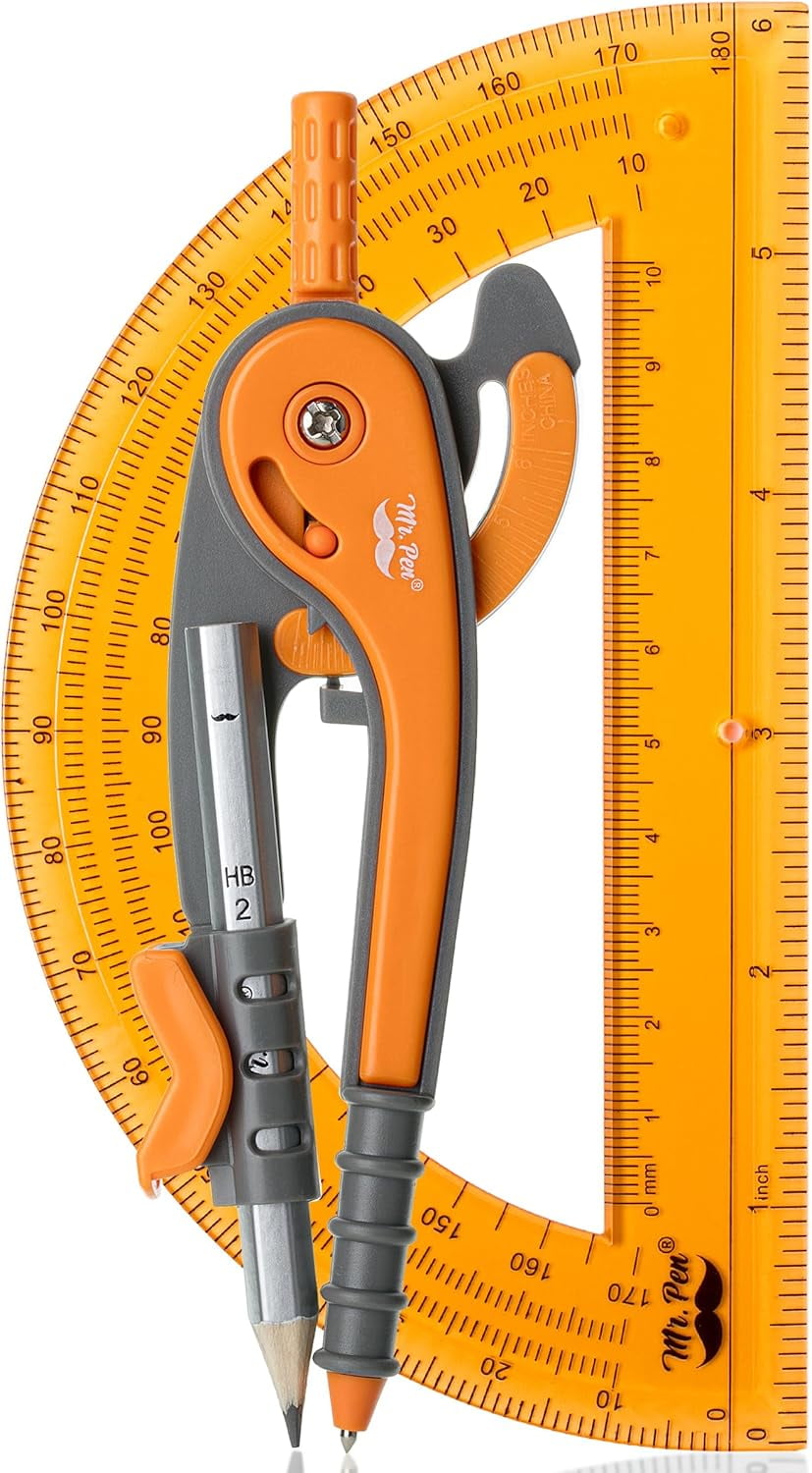 Mr. Pen- Compass and Protractor Set, Dark Orange, Compass Geometry Tool ...