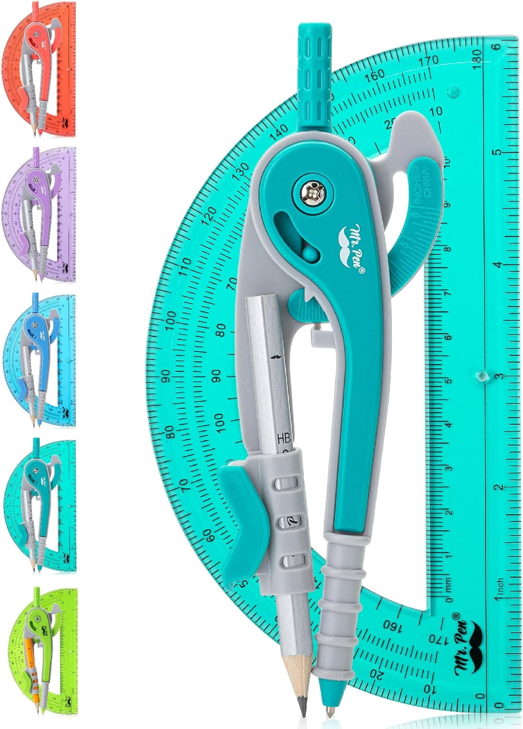 Mr. Pen- Compass and Protractor Set, Green, Compass Geometry Tool ...