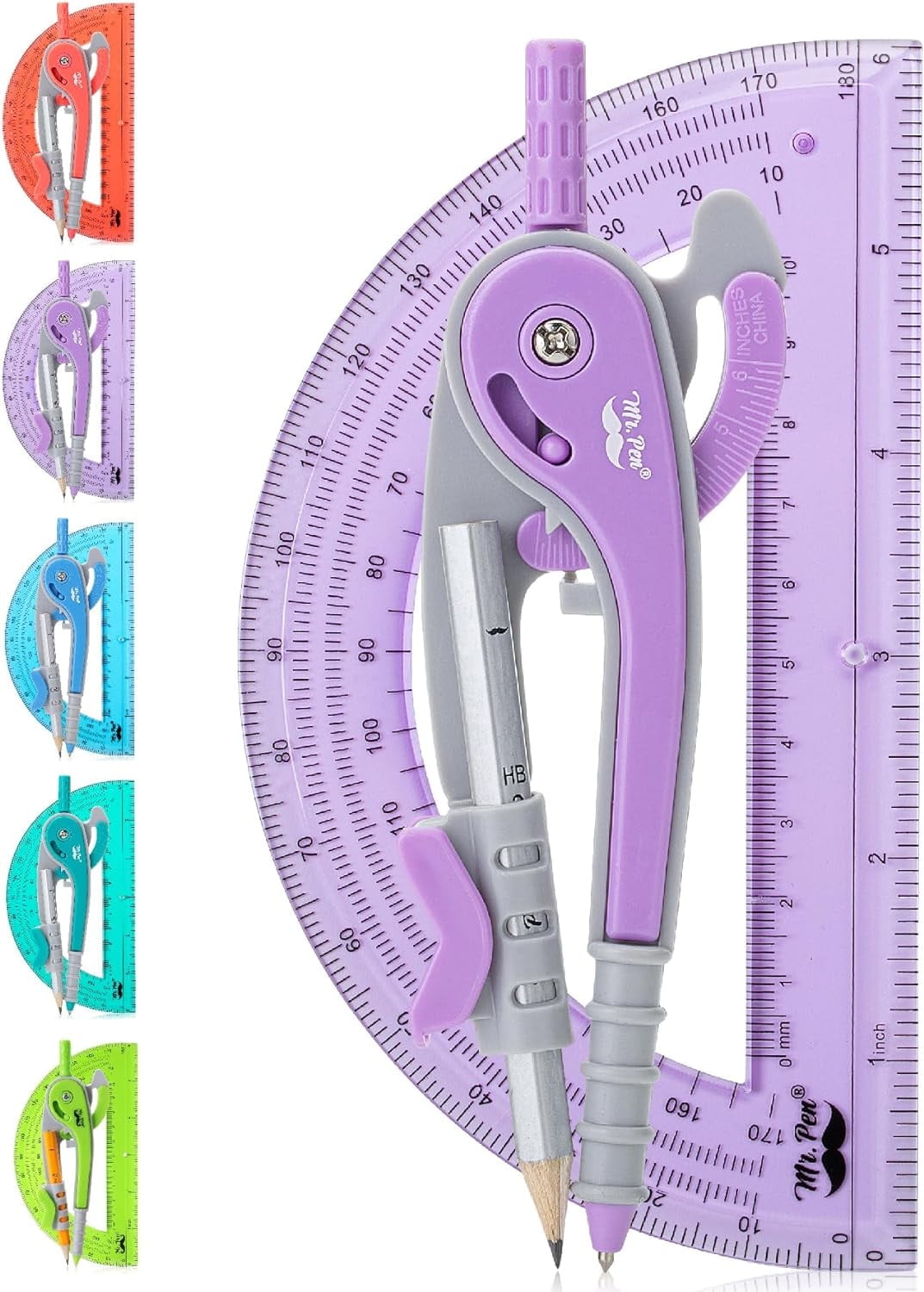 Mr. Pen- Compass and Protractor Set, Purple, Compass Geometry Tool ...
