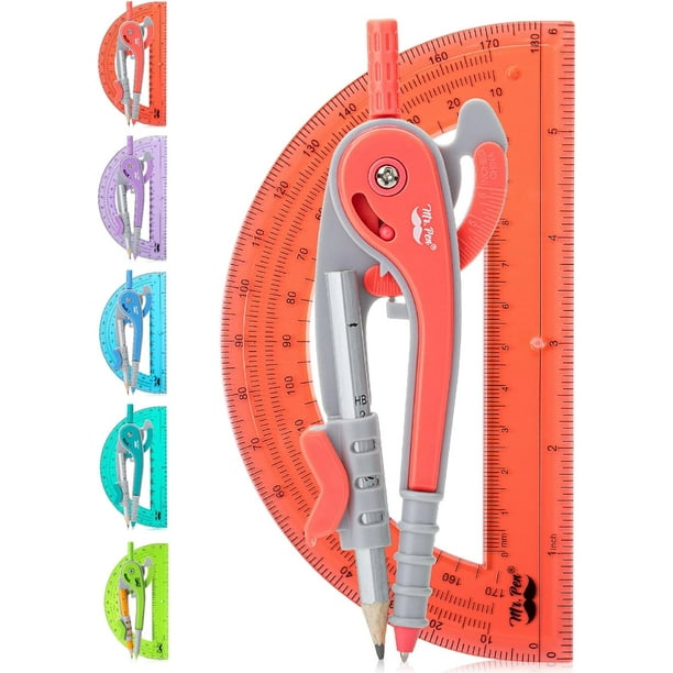 Mr. Pen- Compass and Protractor Set, Red, Compass Geometry Tool ...