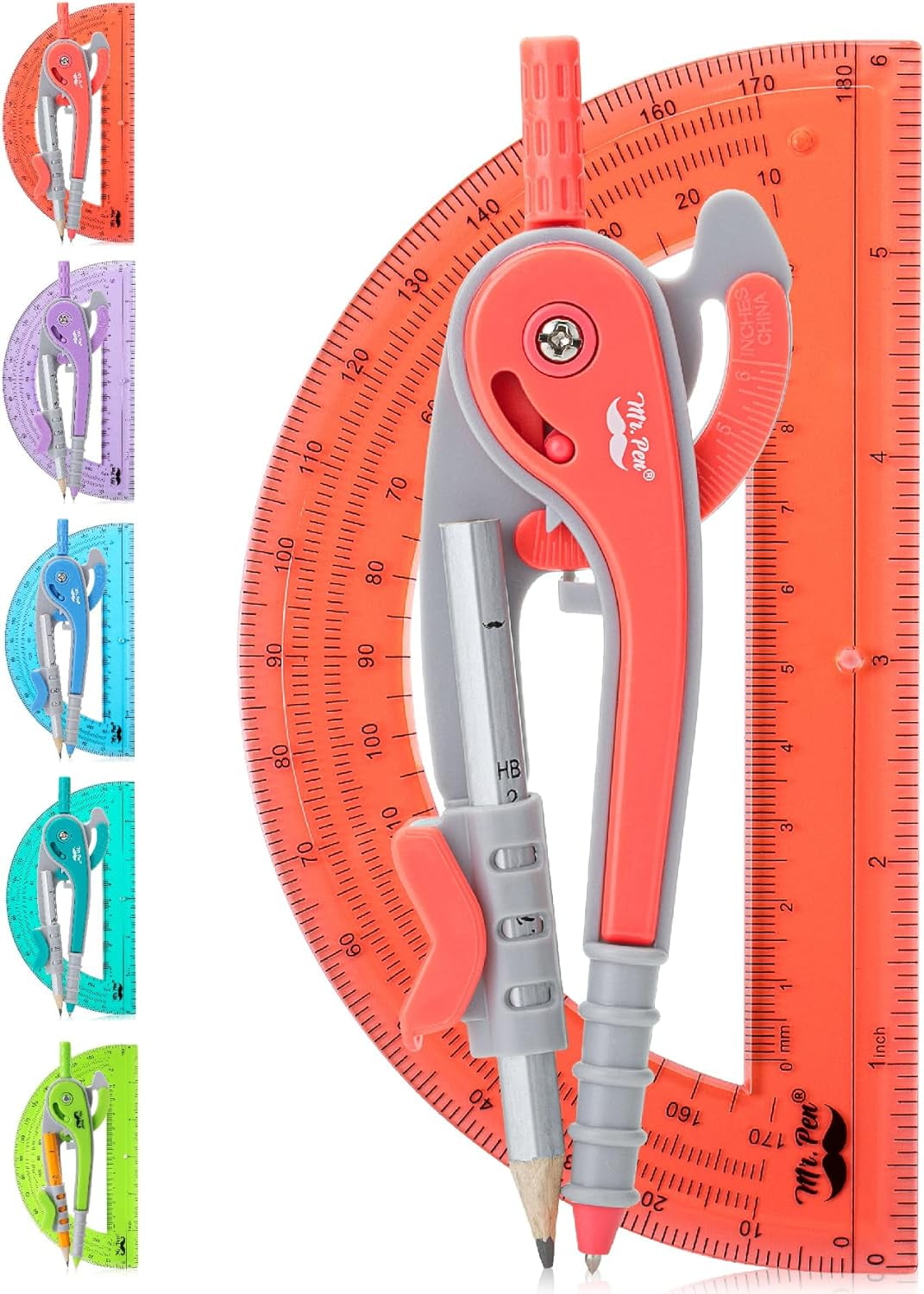 Mr. Pen- Compass and Protractor Set, Red, Compass Geometry Tool ...
