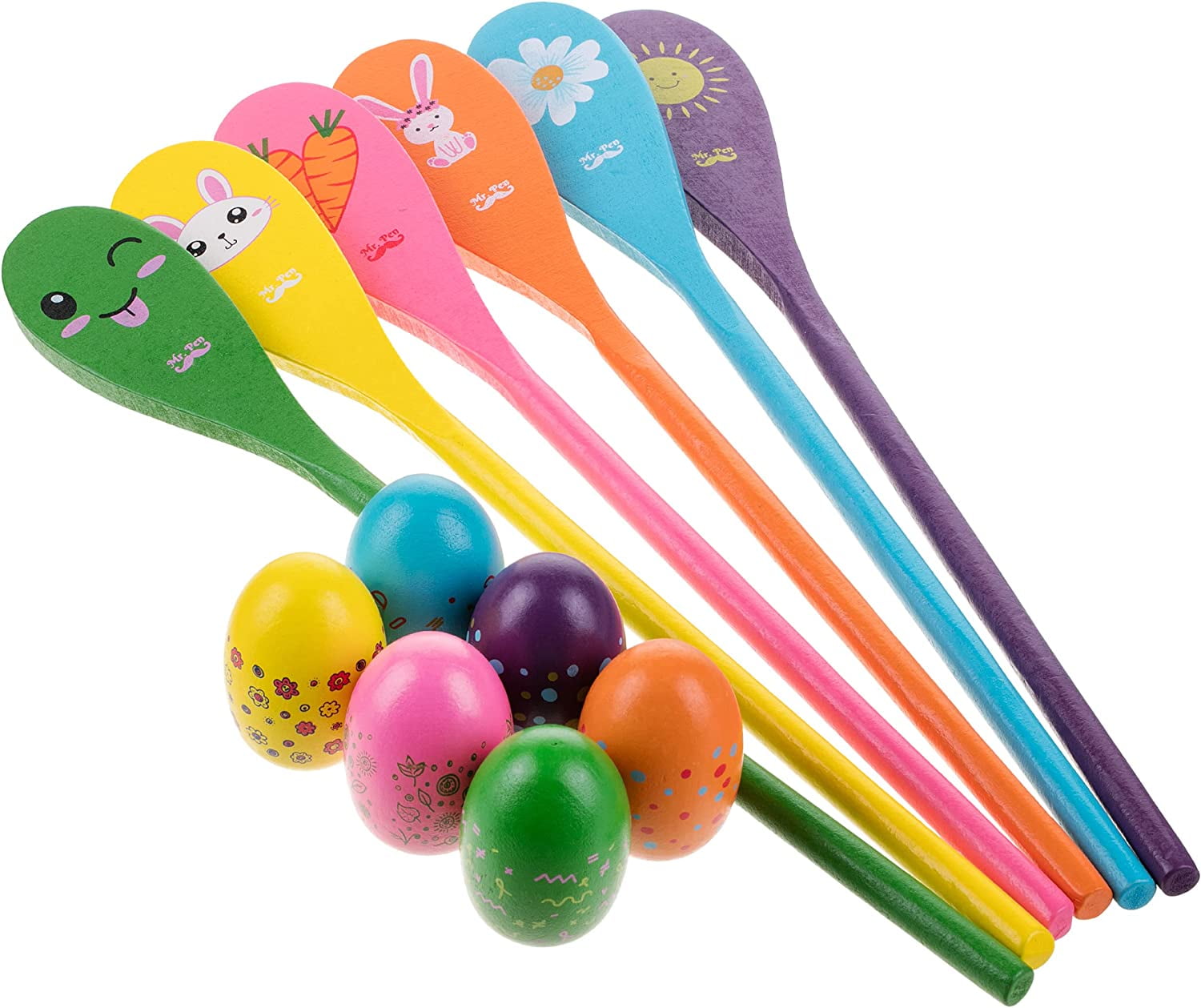 Mr. Pen- Egg and Spoon Race Game Set, 6 Eggs and 6 Spoons, Easter Party ...