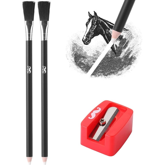 Mr. Pen, Eraser Pencil with Brush, 7 inch, 2 Pack with Sharpener ...