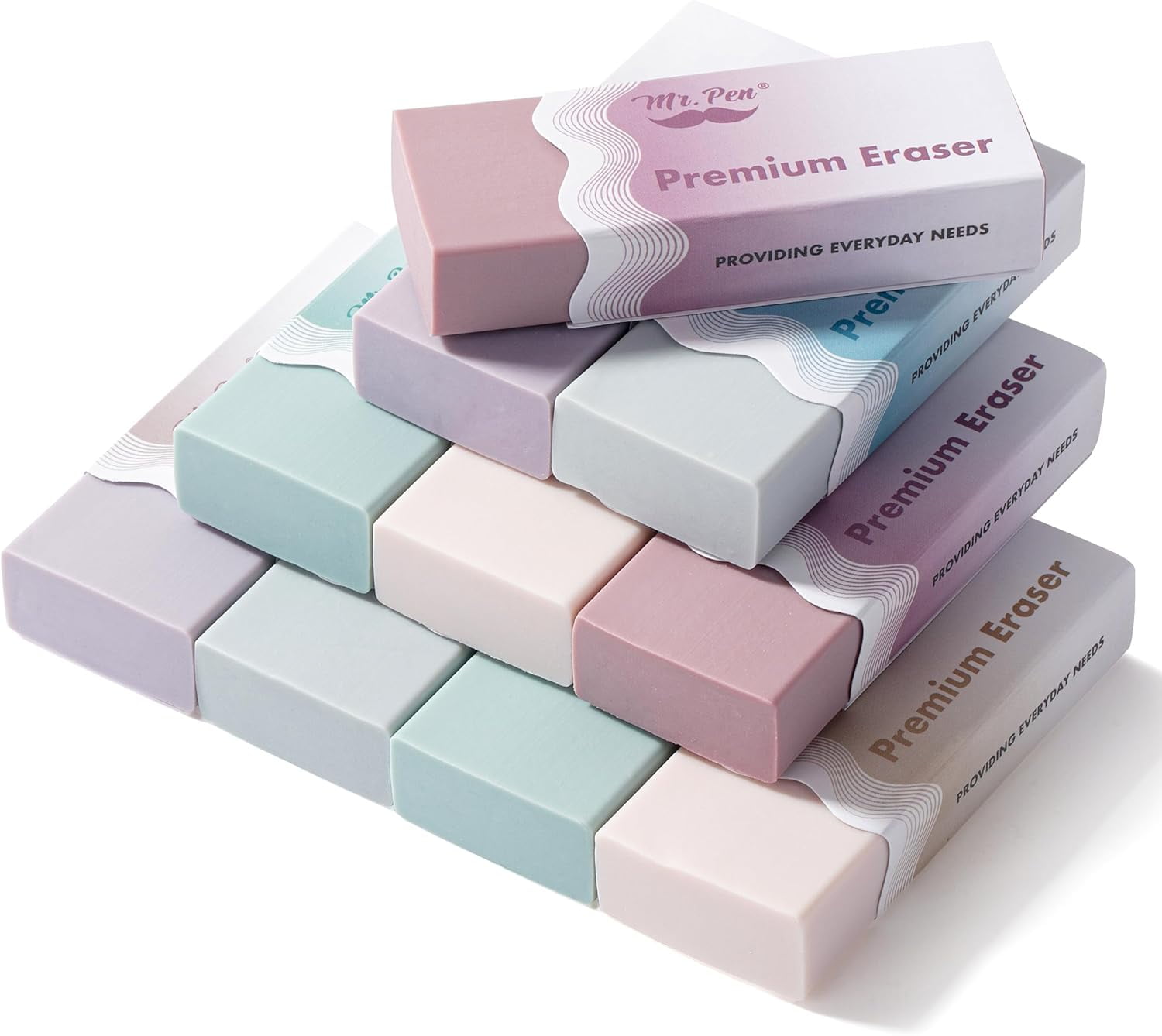 Mr. Pen- Erasers, 10 Pack, Wavy Sleeve Pencil Eraser, Morandi Colors ...
