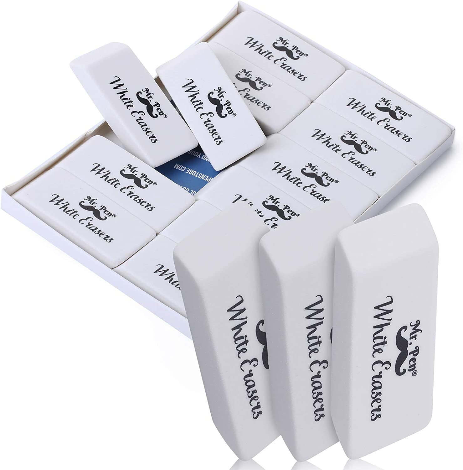 Mr. Pen- 12 Pack Latex-Free White Pencil Erasers, Office Supplies ...