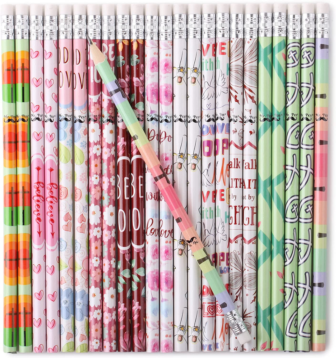 Mr. Pen- Floral Pencil, 24 Pcs, Assorted Designs, Bible Pencils ...