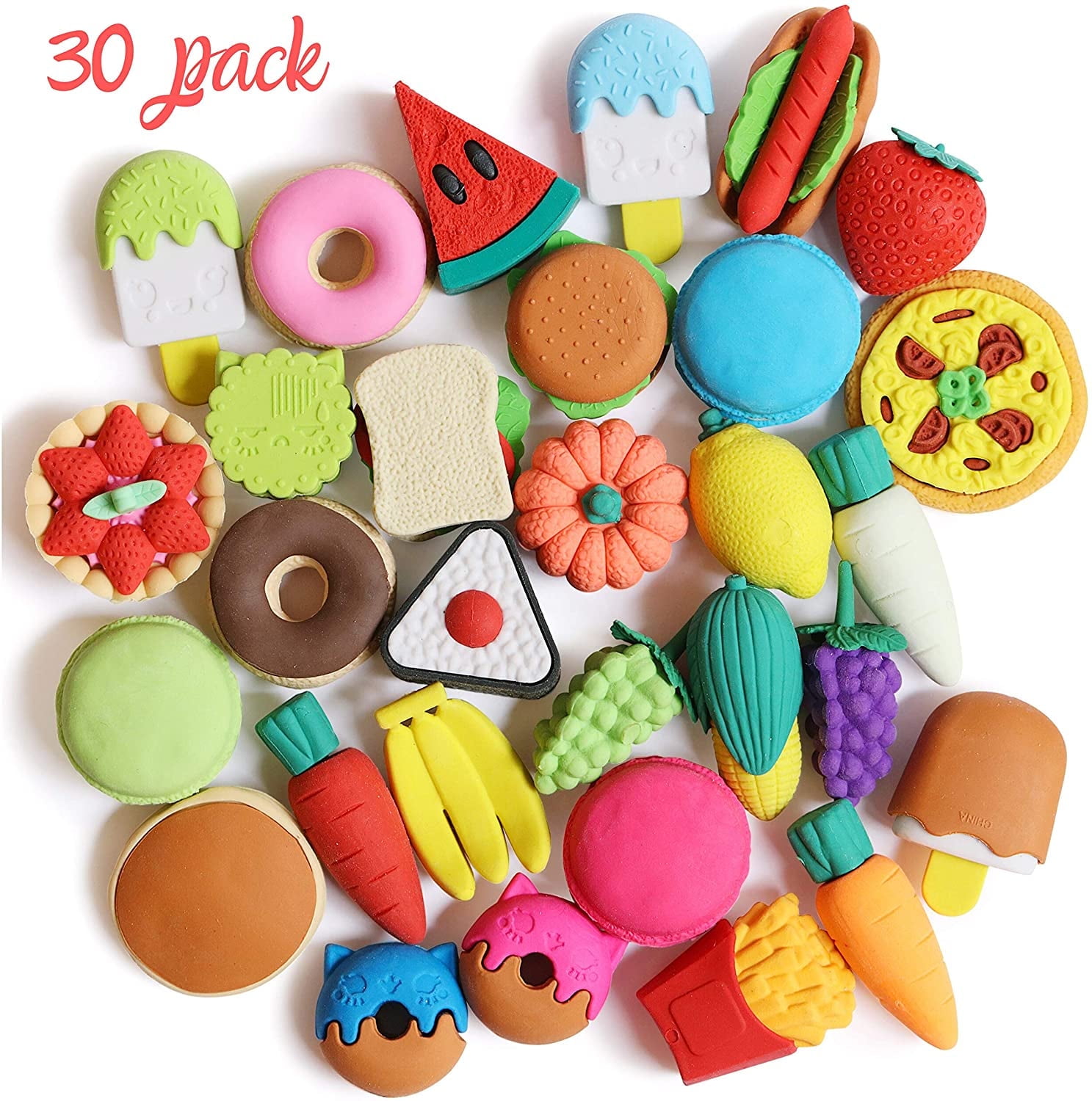 Mr. Pen Food Erasers Set of 30 Assorted Food Shapes for Collection ...