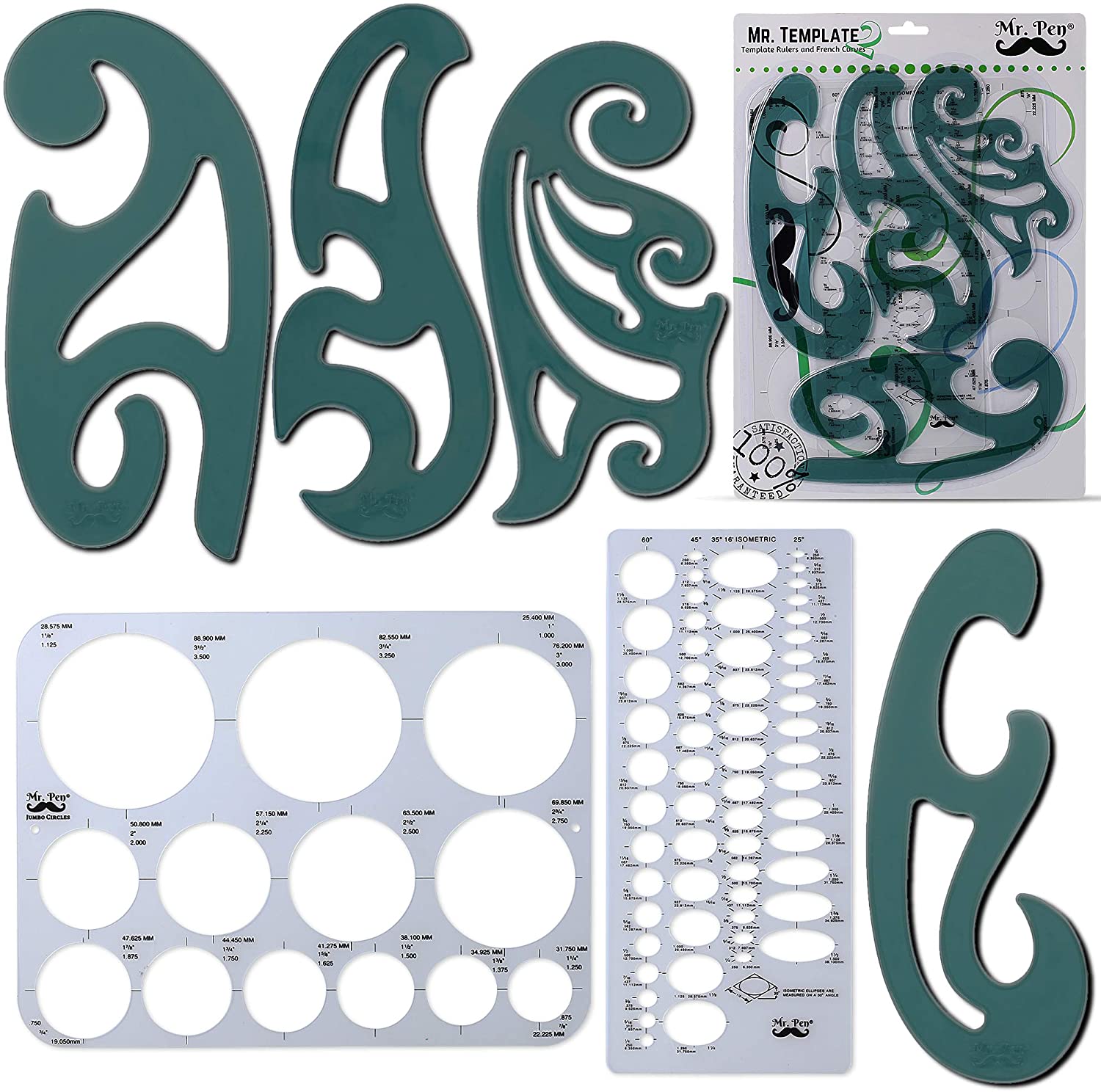 Mr. Pen- French Curve and Template Ruler Set (6 Pc), Drawing Template ...