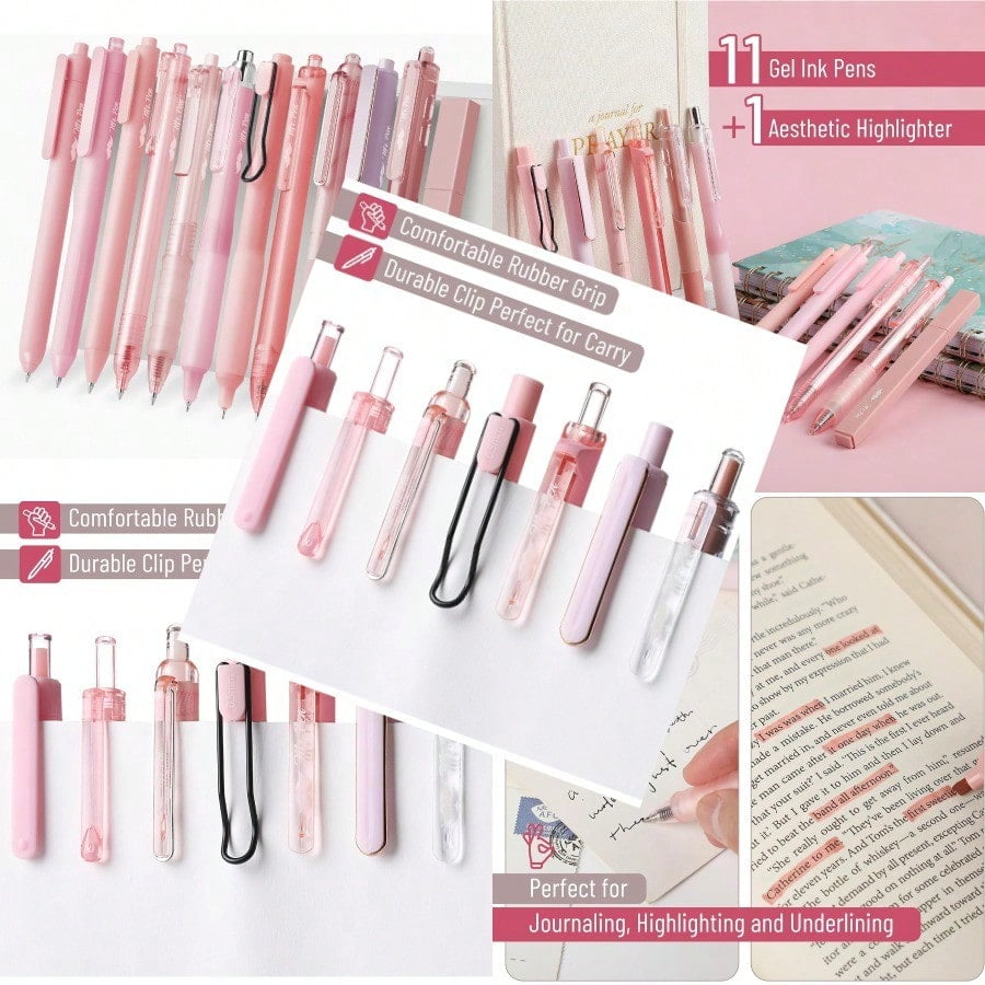 Mr. Pen- Gel Ink Pink Pen Set 12 Pack 1 x Aesthetic Highlighter 0.5mm ...
