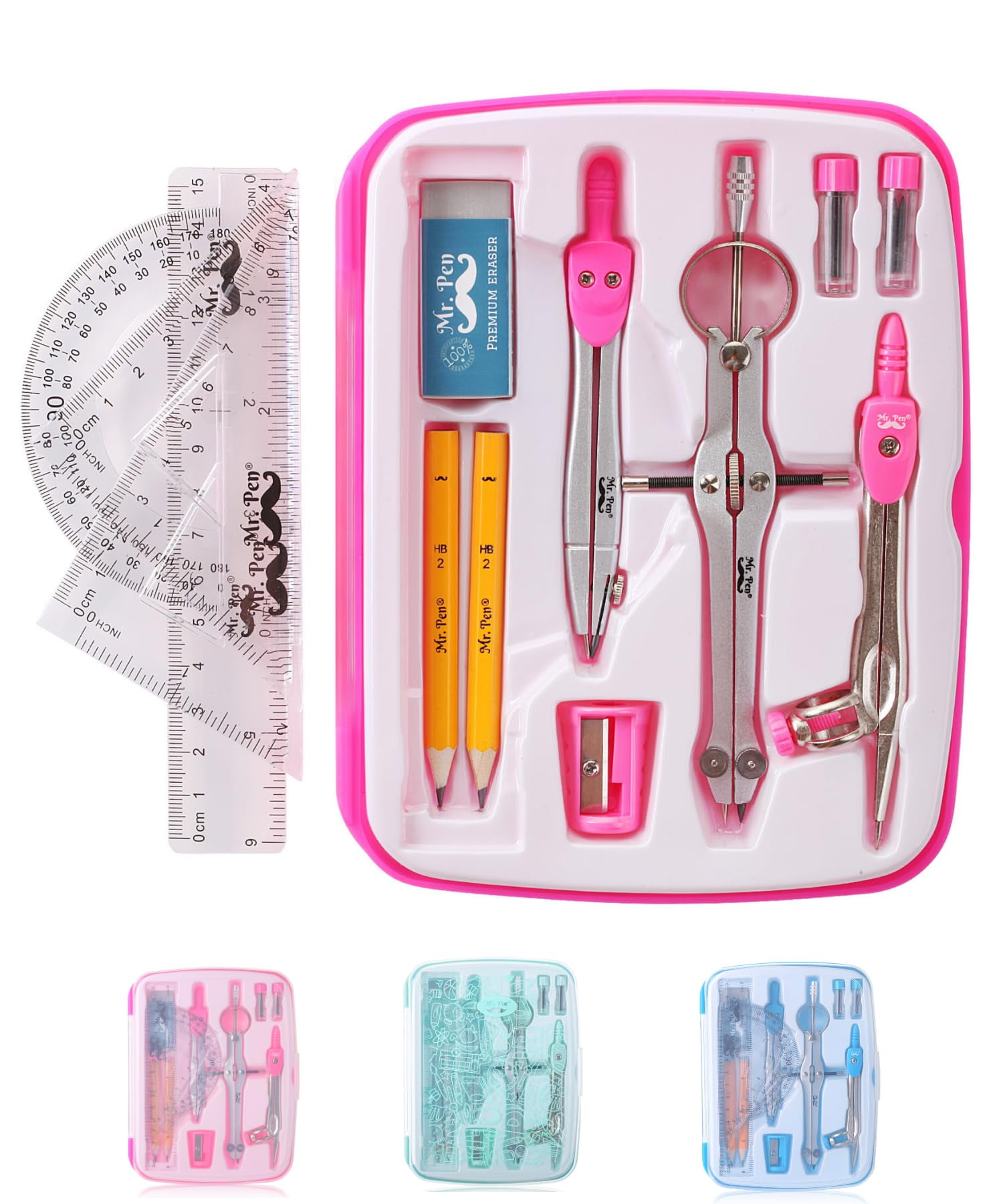 Mr. Pen- Geometry Set, 13 pcs, Compass for Geometry, Protractor Set ...
