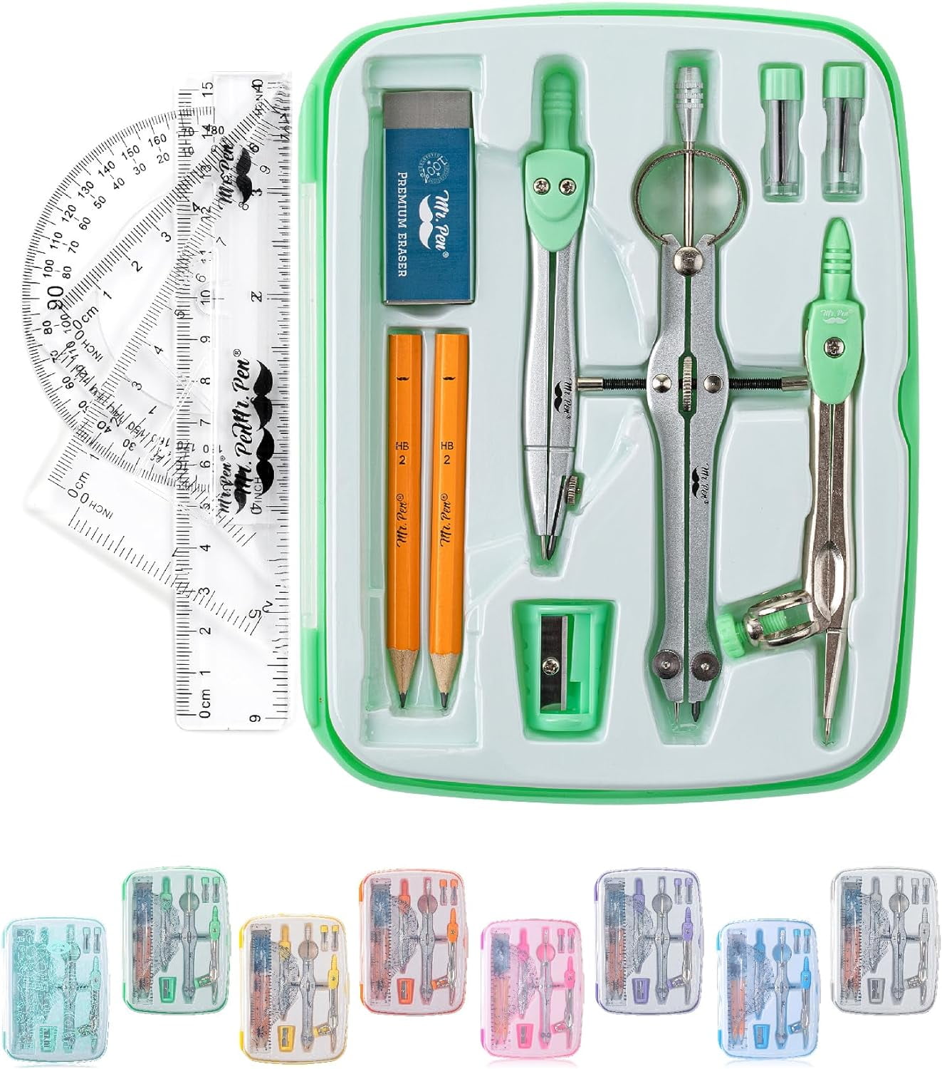 Mr. Pen Geometry Set, 13 Pcs, Mint Green, Compass, Math Ruler ...