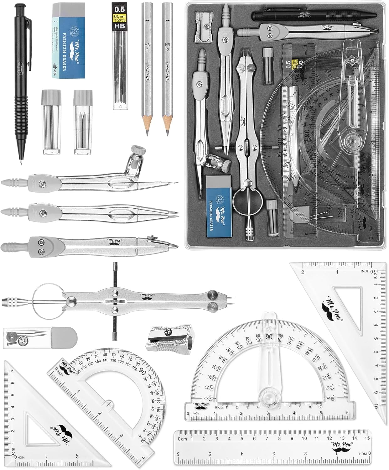 Mr. Pen Geometry Set with 6 Inch Swing Arm Protractor, Divider, Set ...