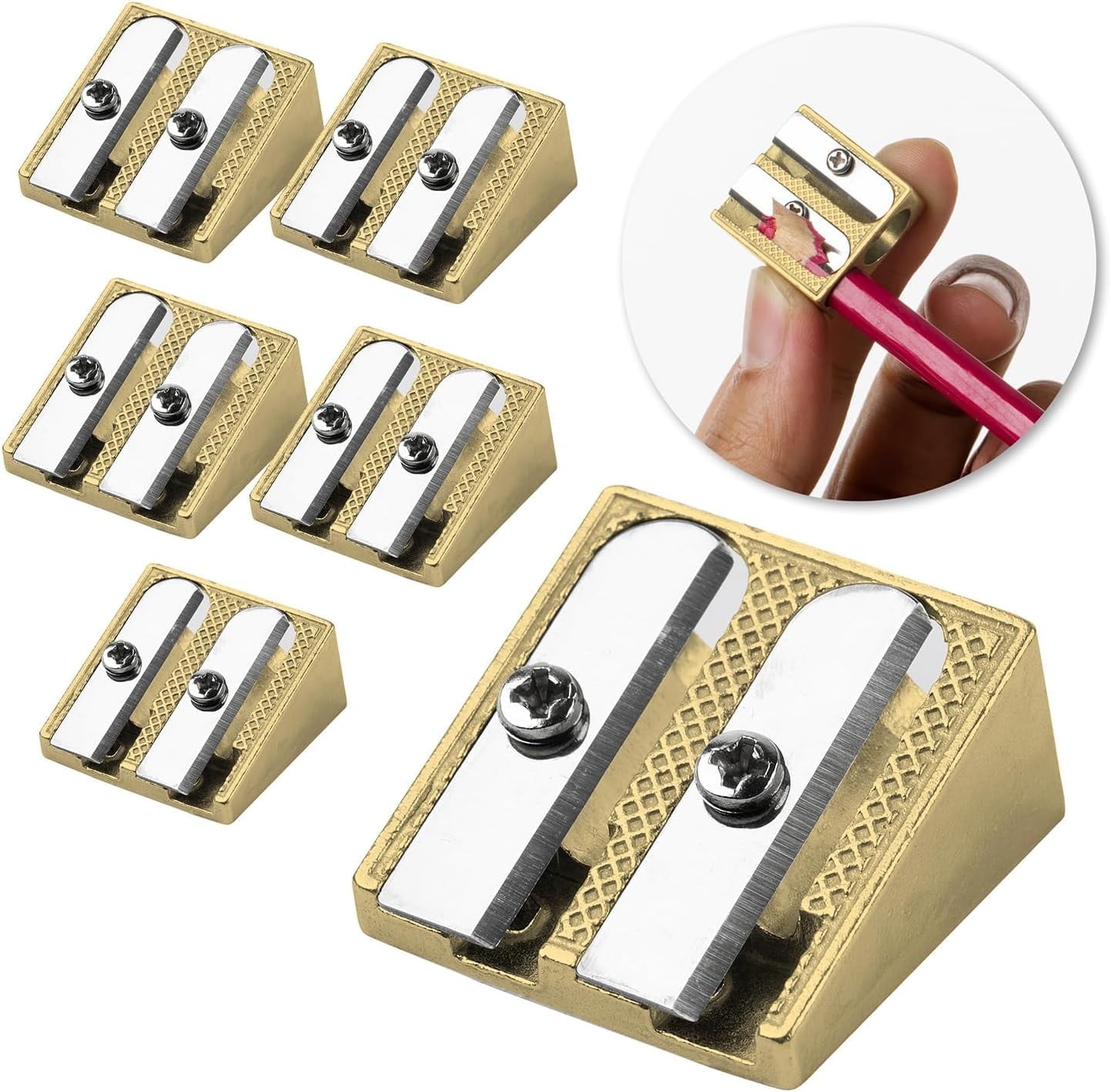 Mr. Pen- Handheld Metal Pencil Sharpener with 2 Holes, 6 Pack, Gold ...