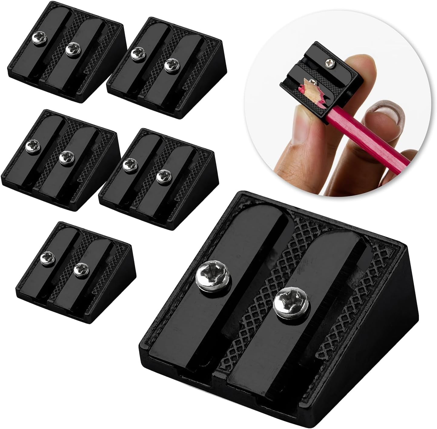 Mr. Pen Handheld Metal Pencil Sharpener with 2 Holes, Pack of 6, Black ...