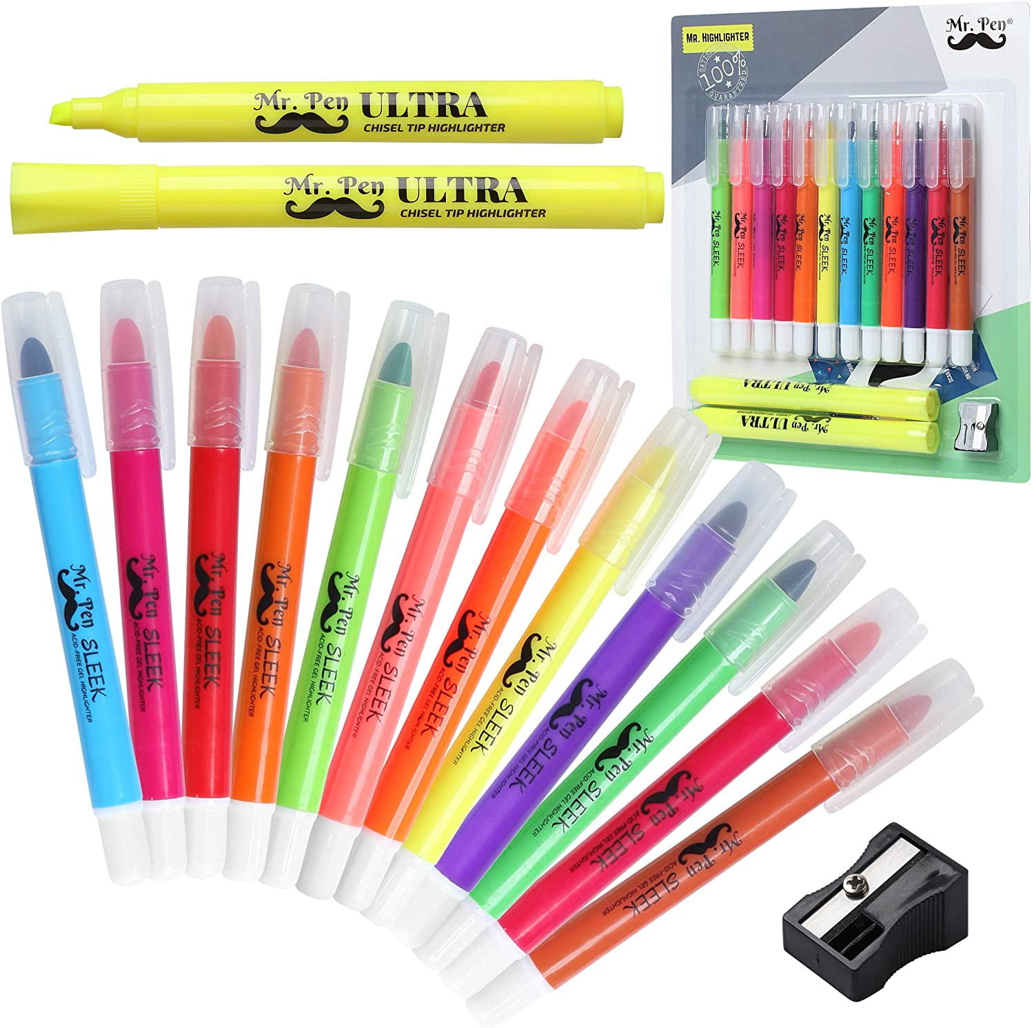 Mr. Pen- 12 Pack Gel Highlighters, No Bleed, No Smear, Unique Colors ...