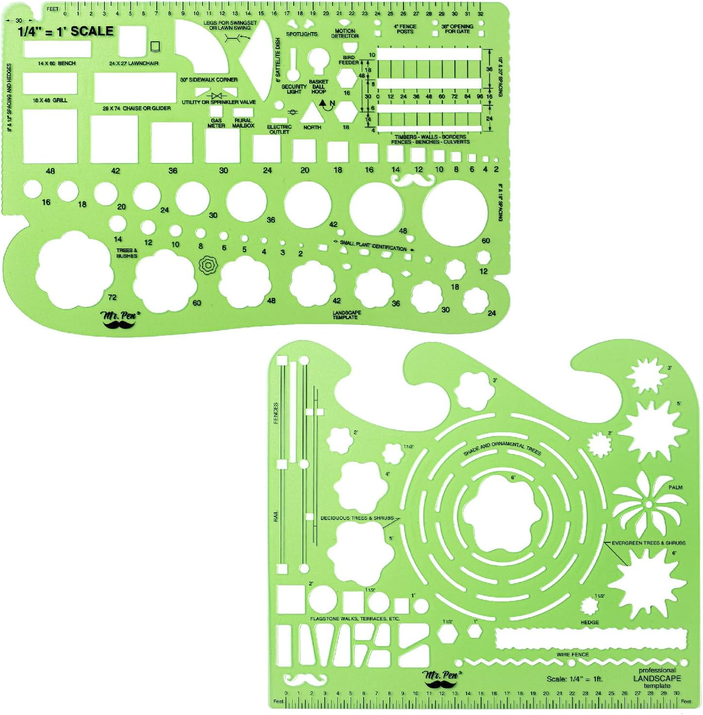 Mr. Pen, Landscape Templates, 2pcs, Green Architectural Templates ...