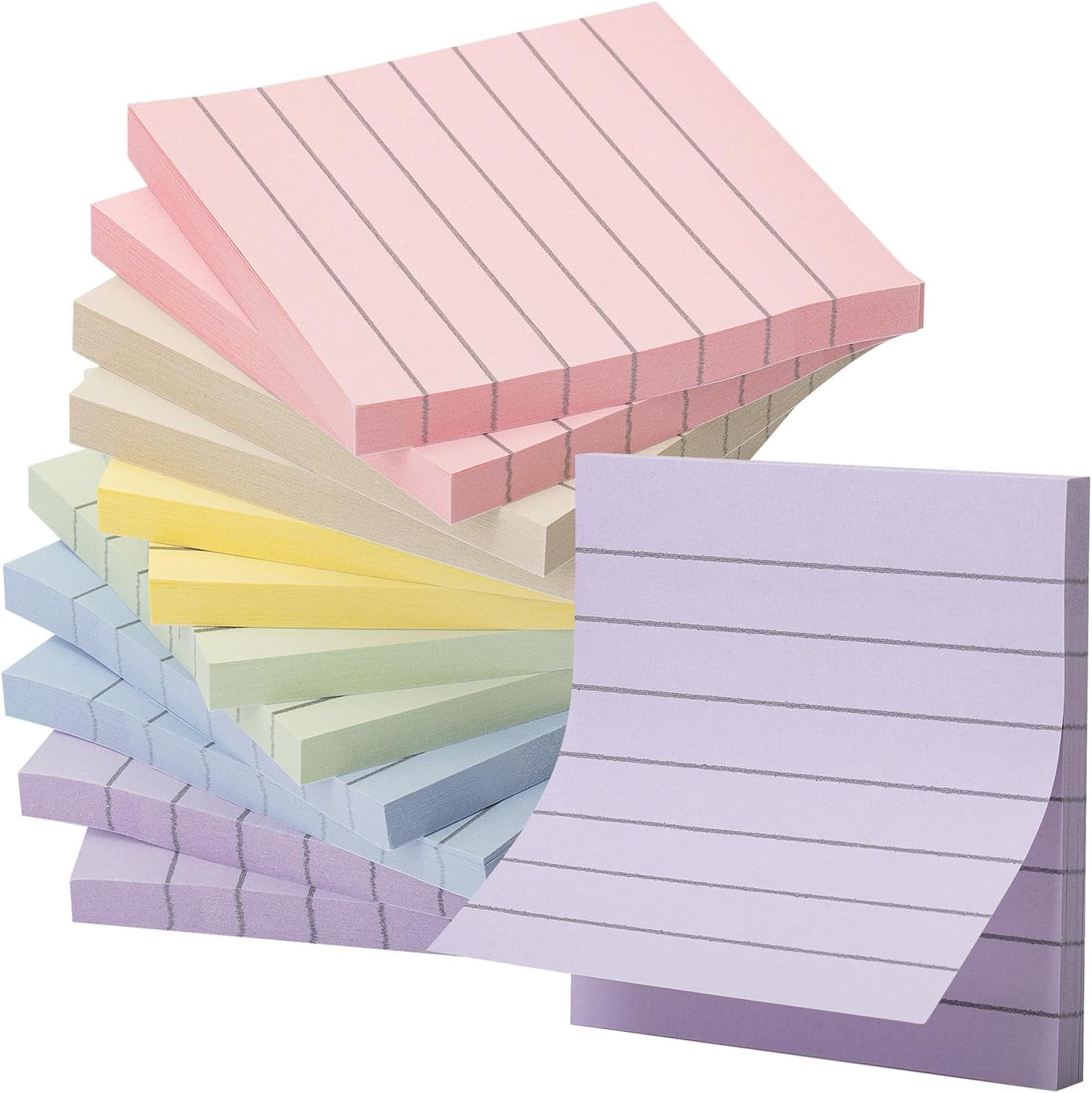 Mr. Pen Lined Sticky Notes, 3x3 Inches, 12 Pads, 720 Sheets, Morandi ...