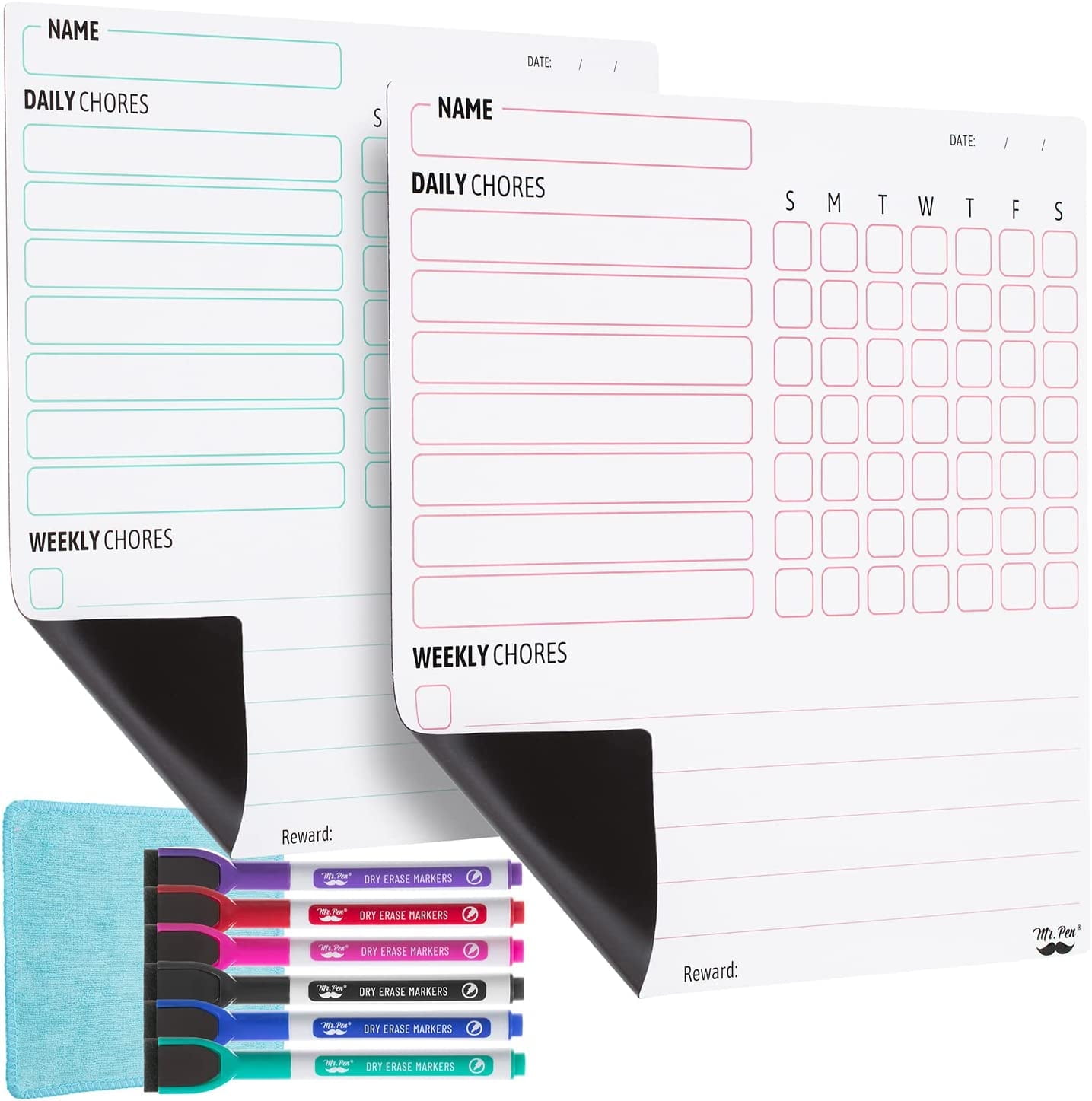 Mr. Pen- 2 Pack Magnetic Dry Erase Chore Chart for Kids with Wipe Board ...