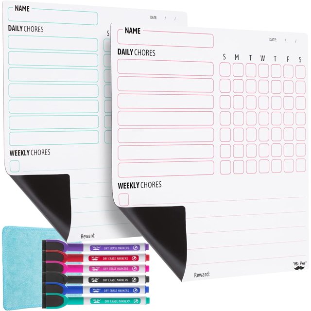 Mr. Pen- 2 Pack Magnetic Dry Erase Chore Chart for Kids with Wipe Board ...