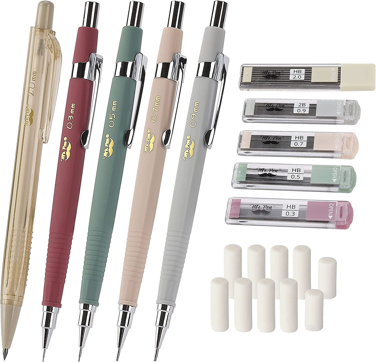 Mr. Pen- Mechanical Pencil Set, 5 Sizes - 0.3-2mm, with Leads and ...