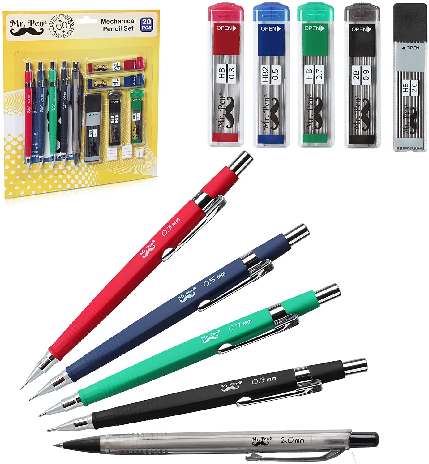Mr. Pen Comfort Set: Mechanical Pencils in 5 Sizes (0.3, 0.5, 0.7, 0.9 ...