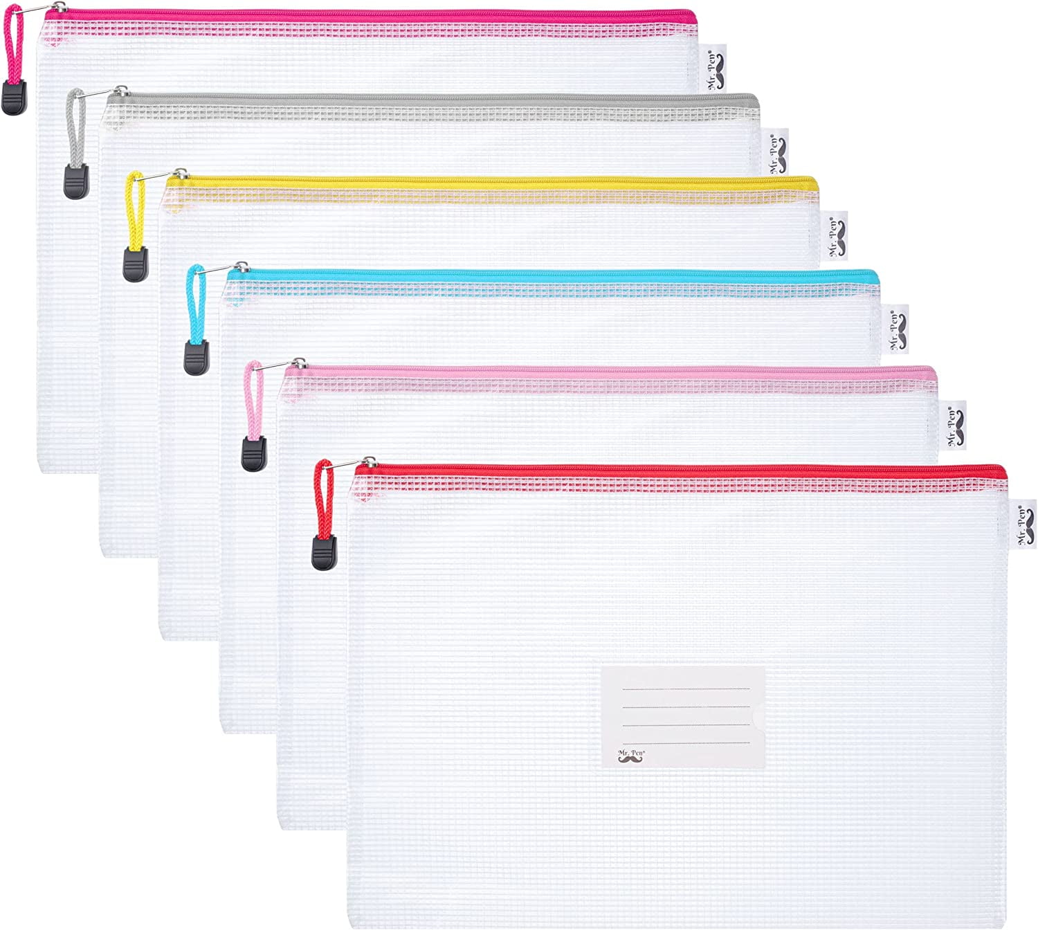 Mr. Pen- Mesh Zipper Pouch, A4, 6 Pack, Zipper Pouch with Label Pocket ...