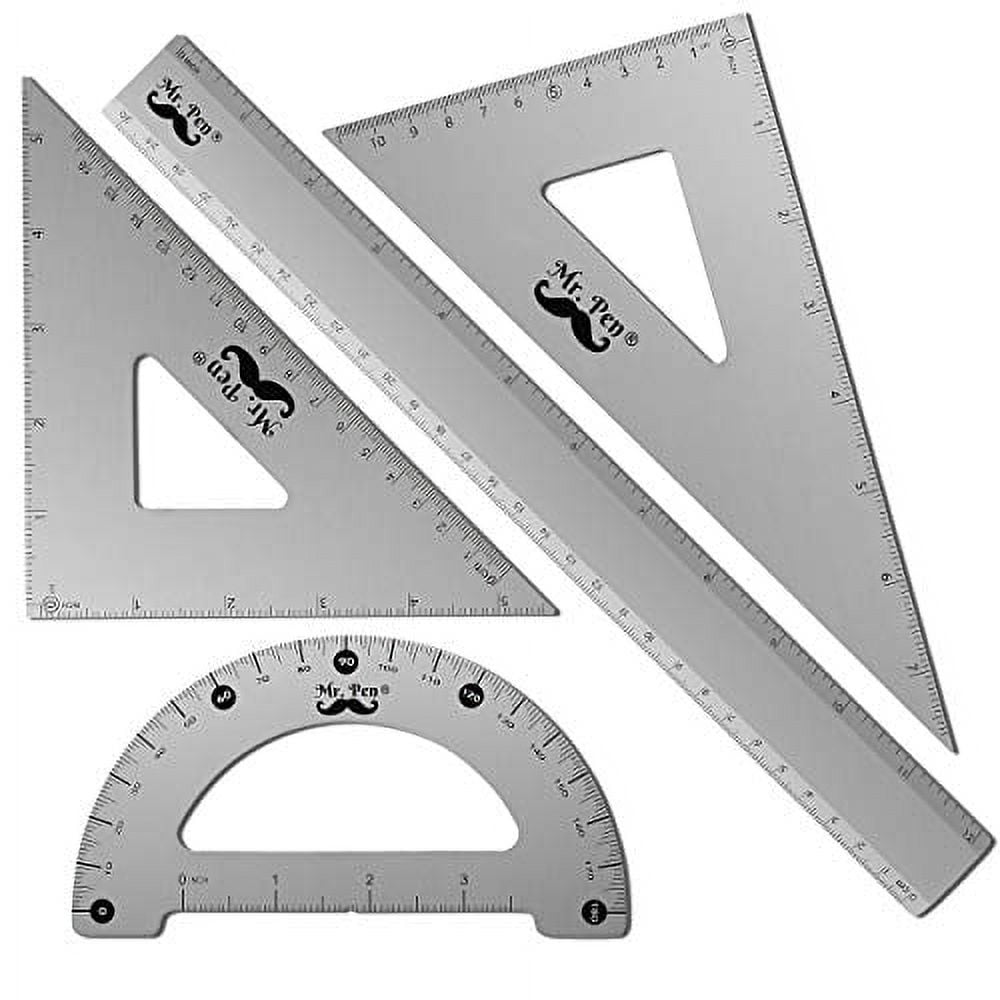 Mr. Pen– Metal Geometry Set, 4Pack, Metal Protractor, Aluminum Ruler ...