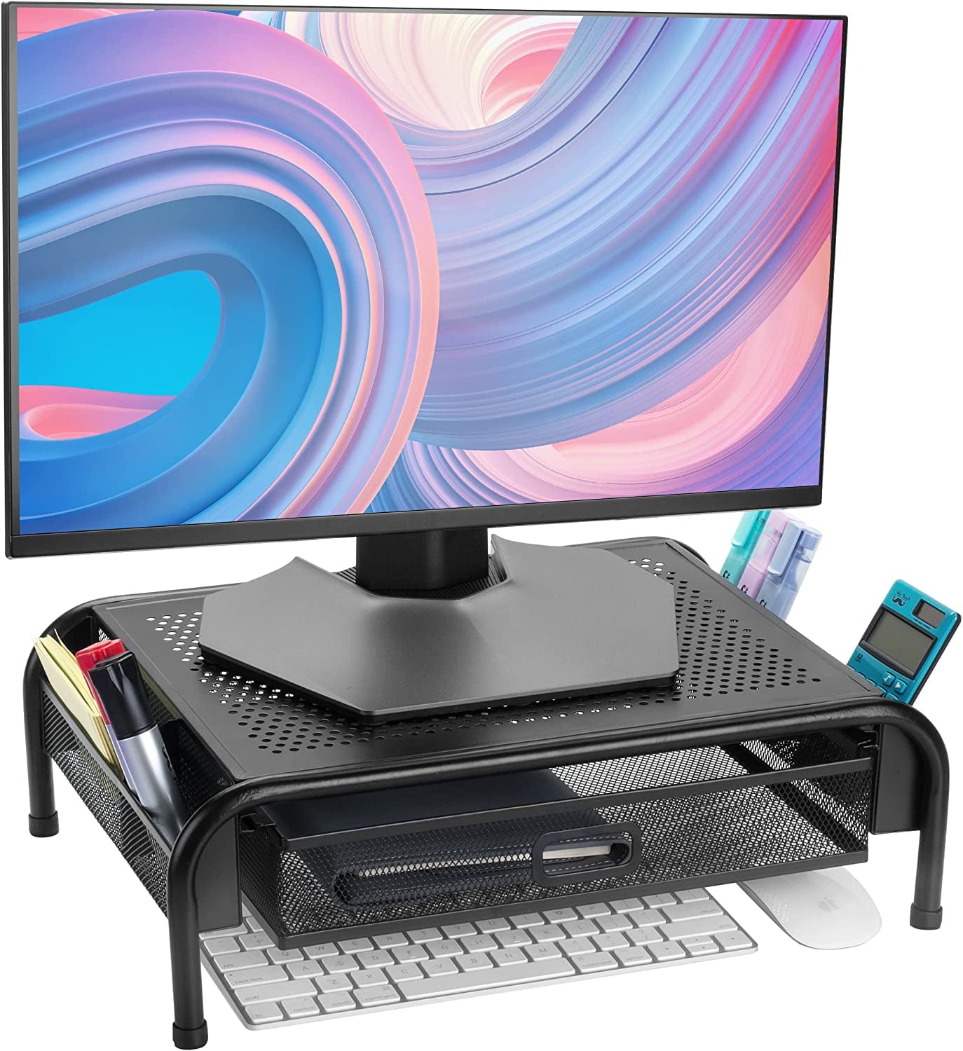 Mr. Pen- Metal Mesh Monitor Stand with Drawer, Computer Monitor Stand ...