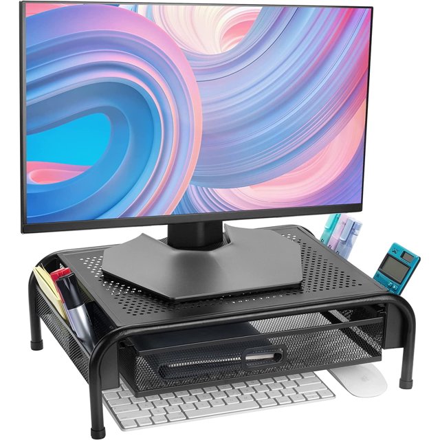 Mr. Pen- Metal Mesh Monitor Stand with Drawer, Computer Monitor Stand ...