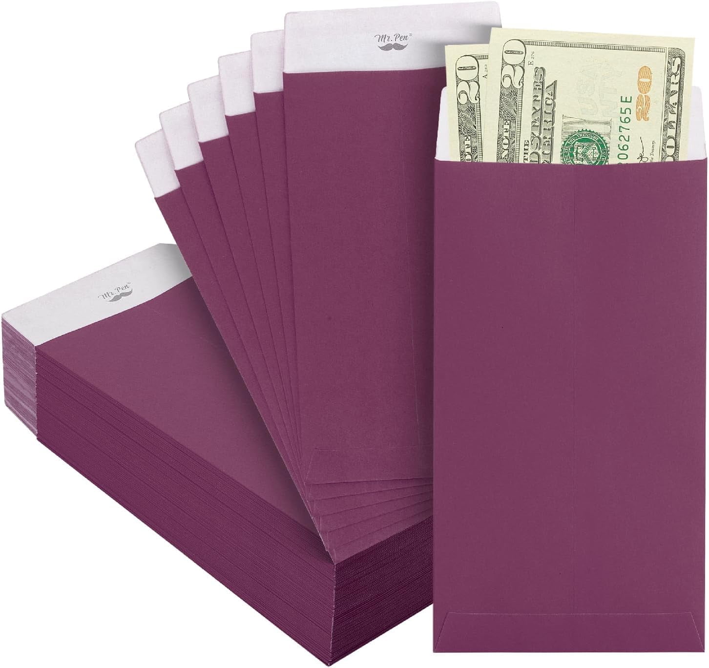 Mr. Pen- Money Envelopes for Cash, 100 Pack, 6.5" x 3.5", Purple Cash ...