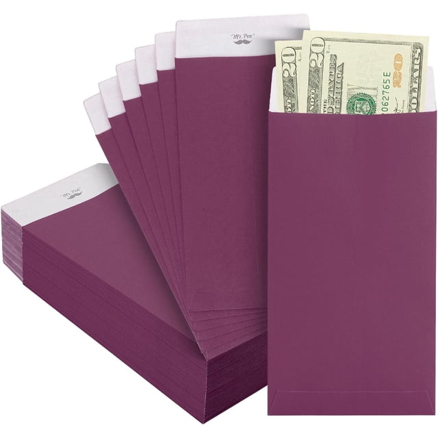 Mr. Pen- Money Envelopes for Cash, 100 Pack, 6.5" x 3.5", Purple Cash ...