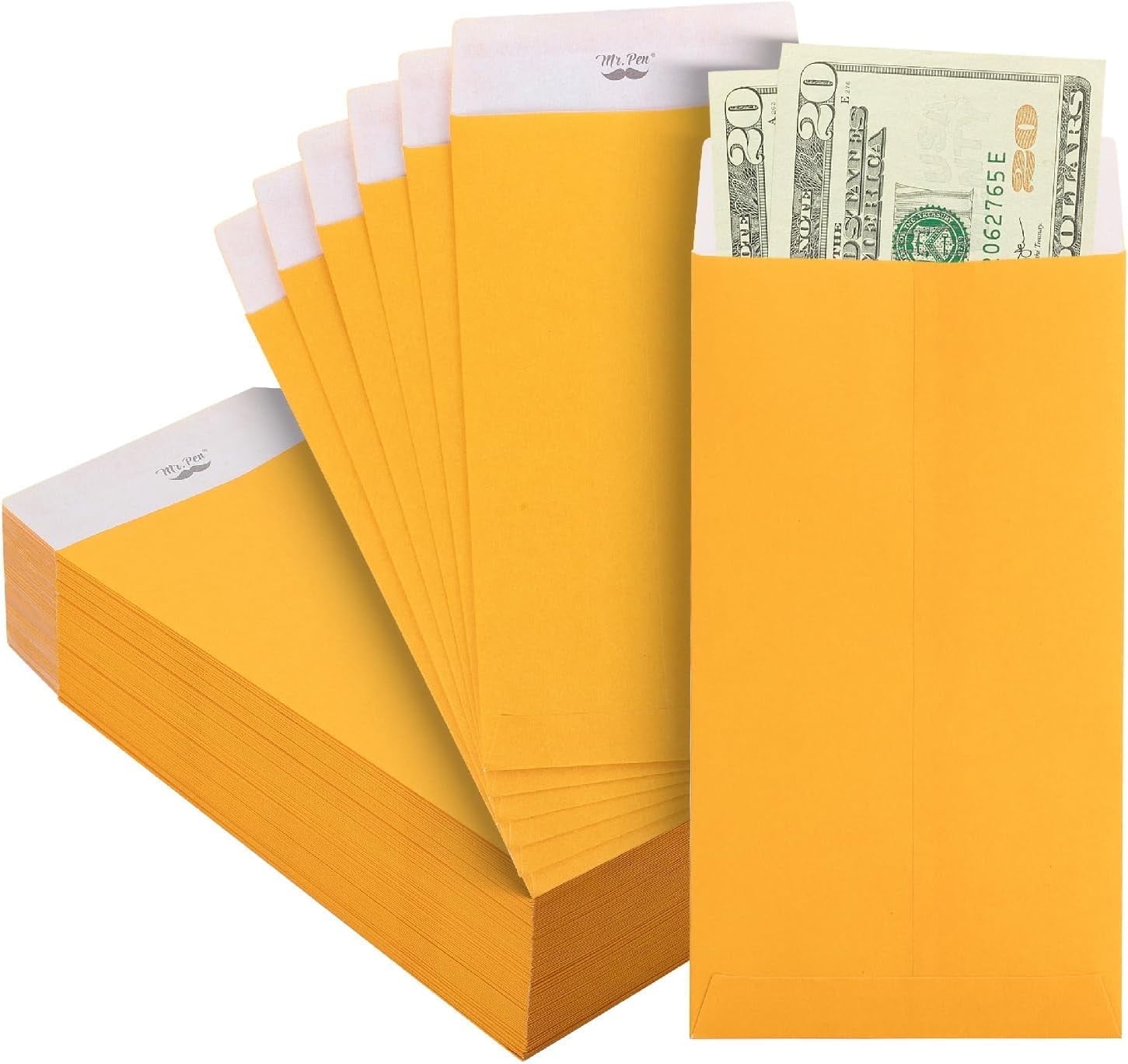 Mr. Pen- Money Envelopes for Cash, 100 Pcs, 6.5" x 3.5", Yellow Cash ...