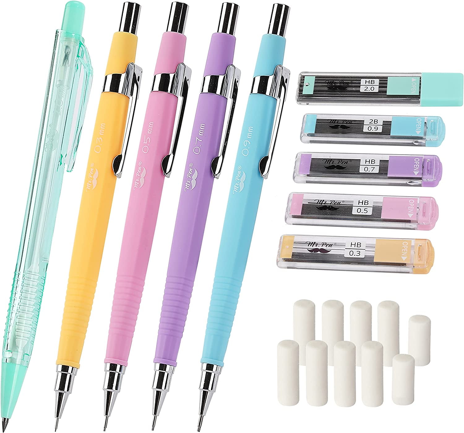 Mr. Pen- Pastel Mechanical Pencil Set with Lead and Eraser Refills, 5 ...