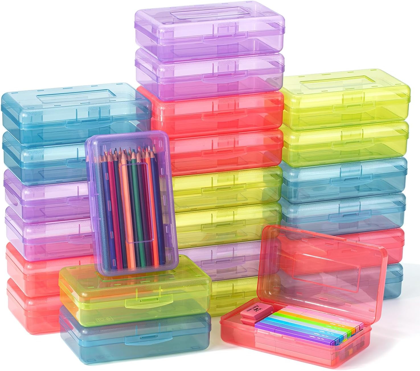 Mr. Pen- Pencil Box, 24 Pack, Assorted Colors, Plastic Pencil Box Case ...
