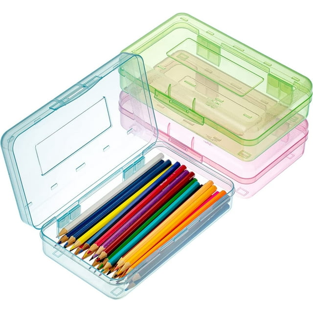 Mr. Pen- Pencil Box, 3 Pack, Assorted Colors, Plastic Crayon Box ...