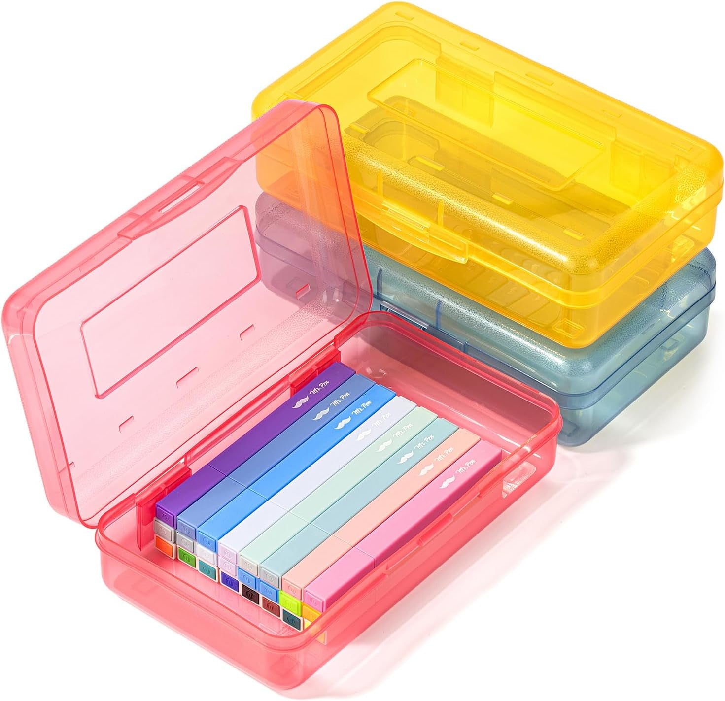 Mr. Pen- Pencil Box, 3 Pack, Assorted Colors, Plastic Pencil Box Case ...