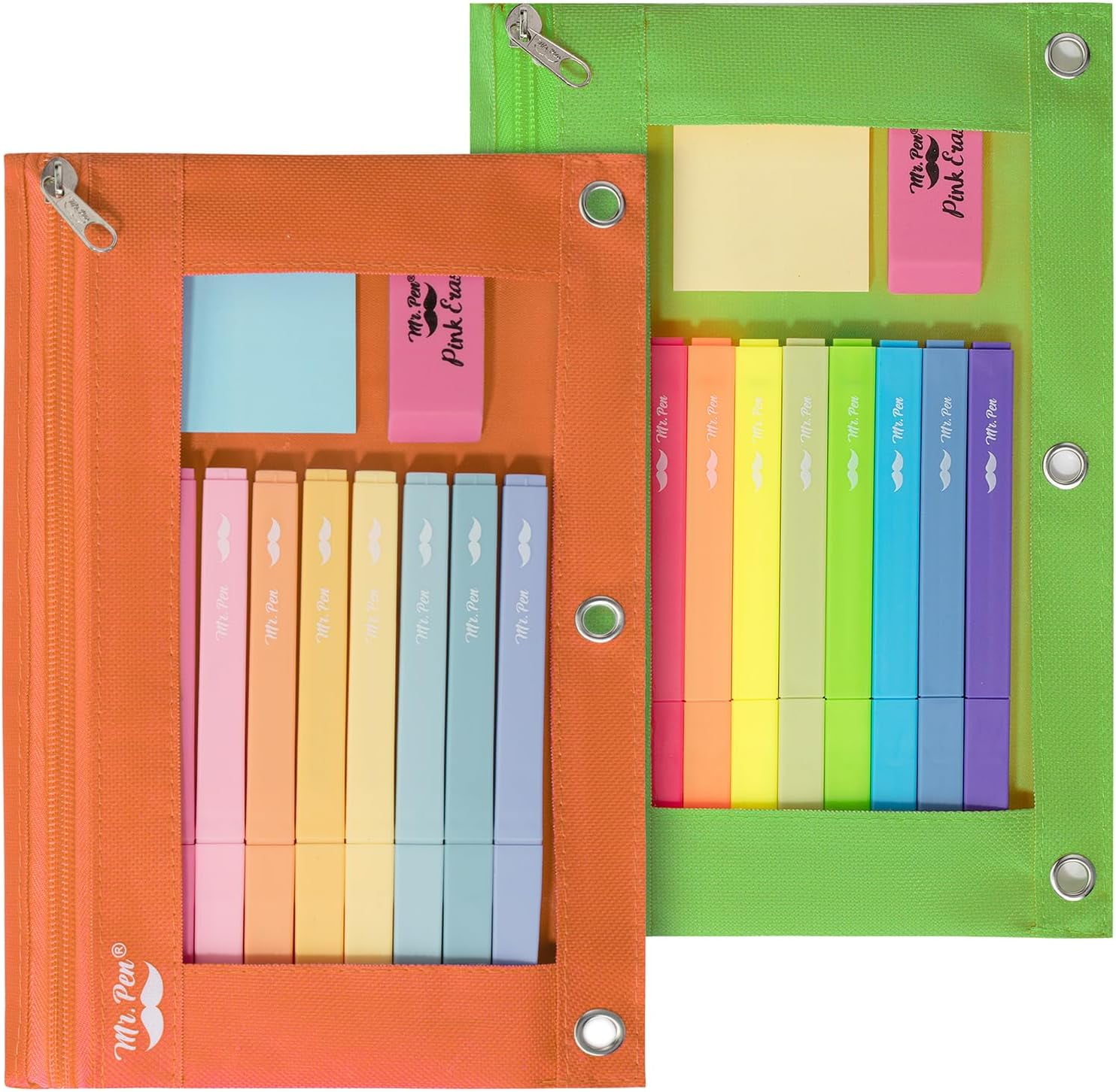 Mr. Pen- Pencil Pouch, 2 Pack, Green and Orange Pencil Pouches, Pencil ...
