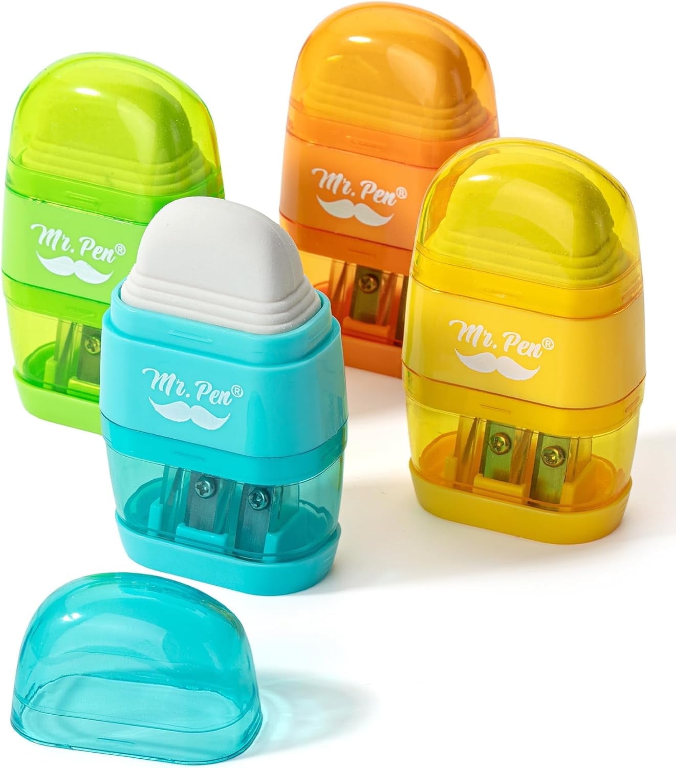 Mr. Pen Pencil Sharpener and Eraser Set, 4 Pack, Colorful with 2 ...