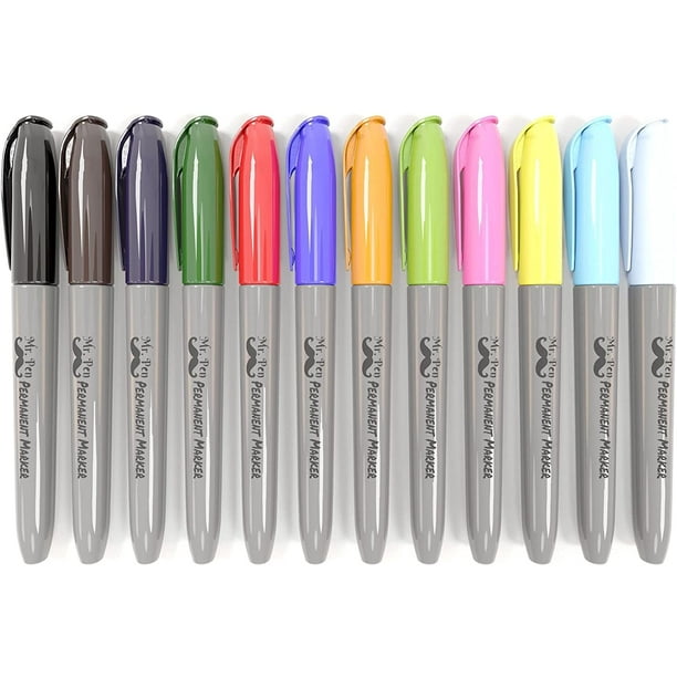 Mr. Pen- Permanent Markers, 12 Pack, Assorted Colors, Fine Point ...