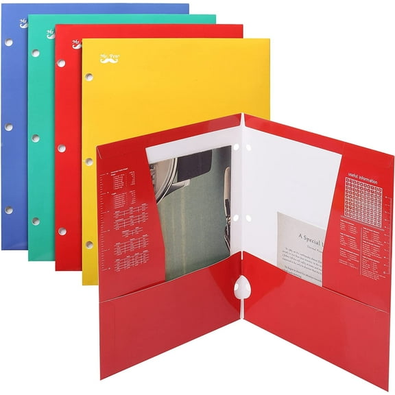 RYWESNIY Heavy Duty Plastic Folder with 3 Prongs and Clear Front Pocket ...