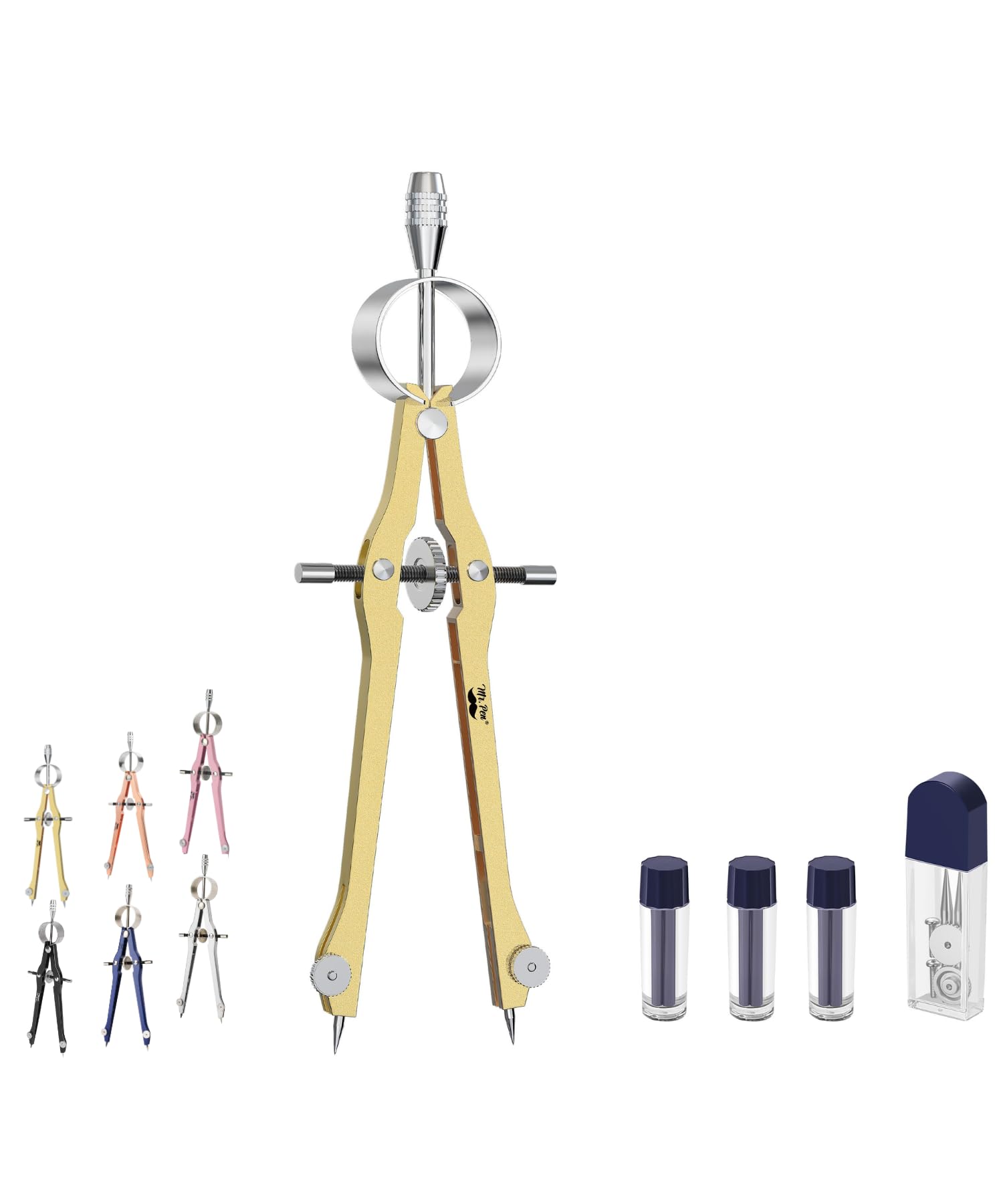 Mr. Pen- Professional Compass for Geometry, Gold with Extra Leads ...