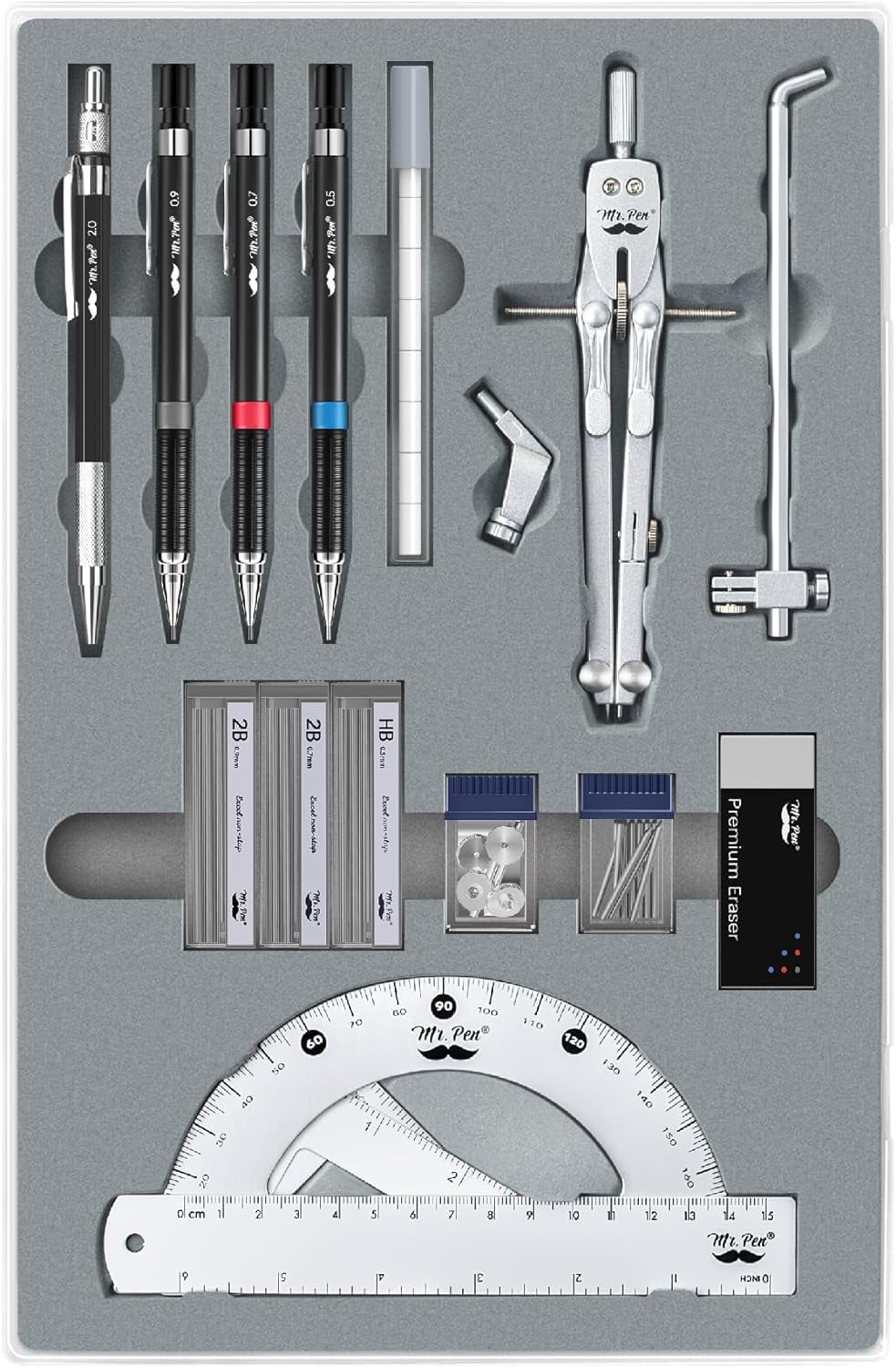 Mr. Pen- Professional Geometry Set, 17 pcs, Silver Geometry Kit for ...